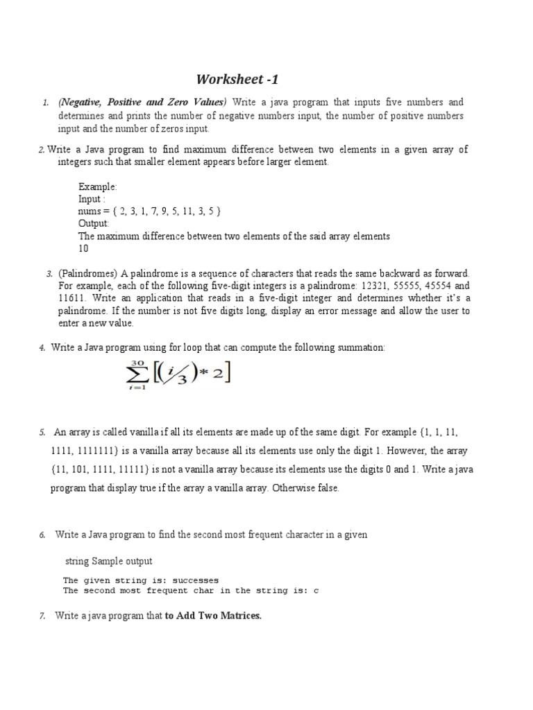 Java Worksheet1 | PDF | Numbers | Matrix (Mathematics)