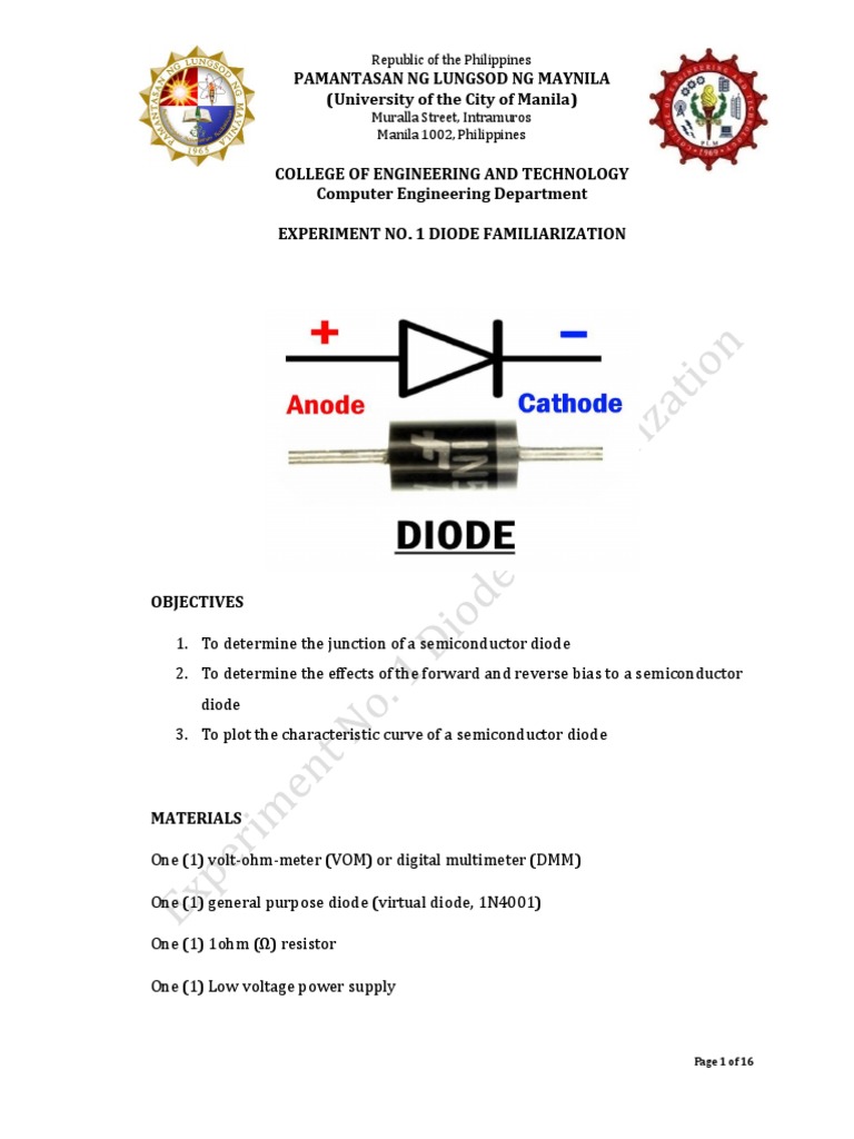 Experiment No. 1 Diode Familiarization | PDF | P–N Junction | Diode Experiment No. 1 Diode Familiarization | PDF | P–N Junction | Diode