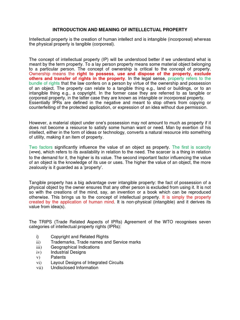 Introduction and Meaning of Intellectual Property | PDF