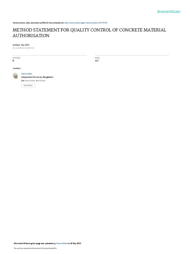 Method Statement For Quality Control of Concrete Material | Download ...