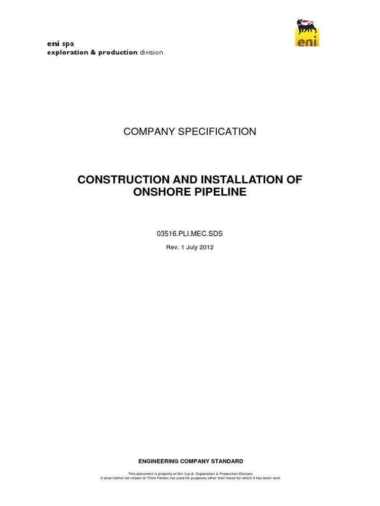 Construction and Installation of Onshore Pipeline: Company ...