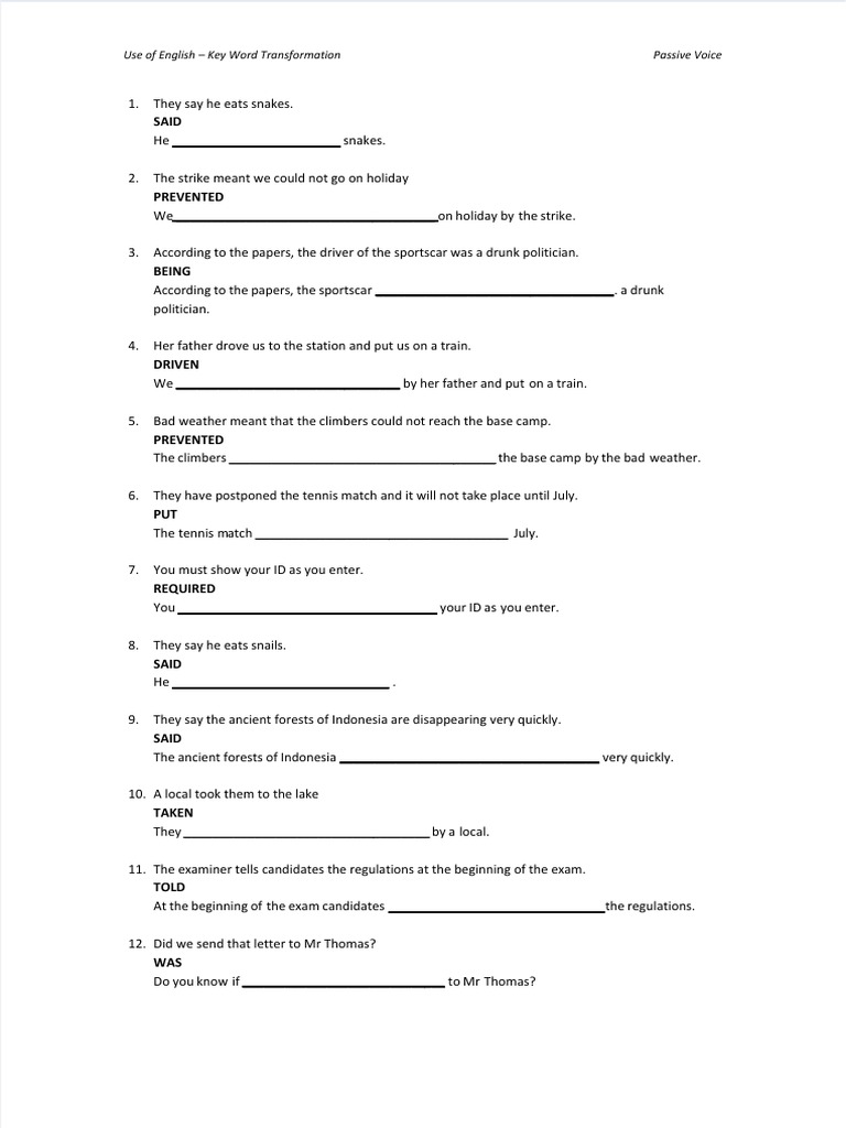Passive Voice Key Word Transformation | PDF | Home & Garden