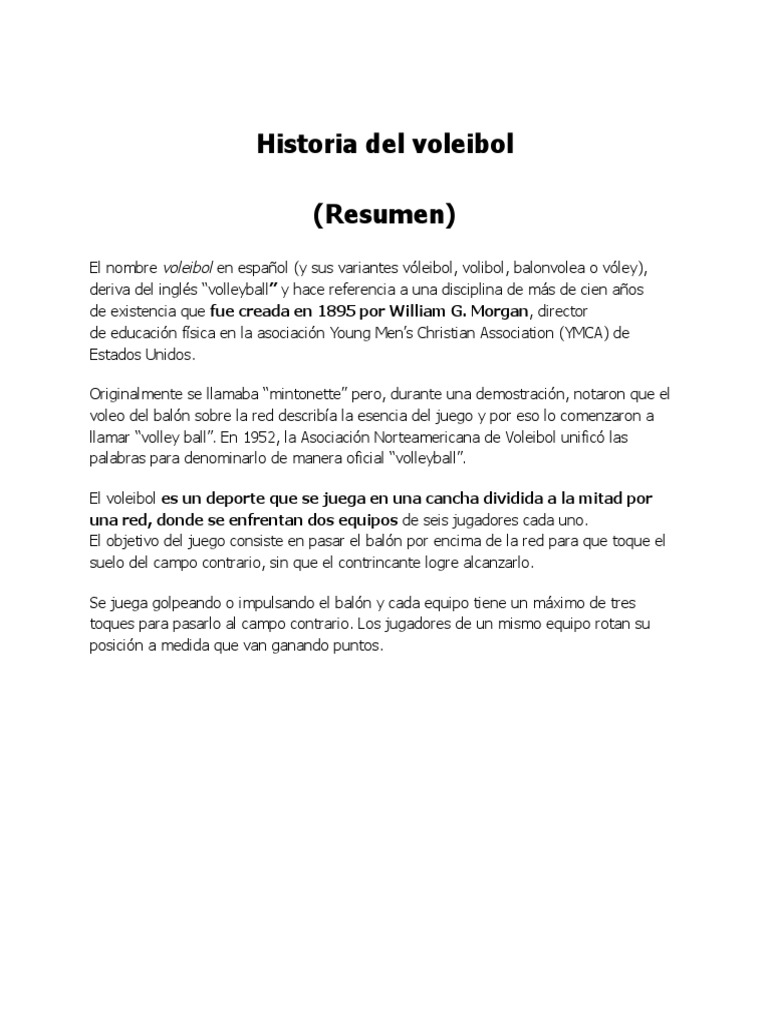 Historia Del Voleibol Resumen | Descargar gratis PDF | Vóleibol | Deportes