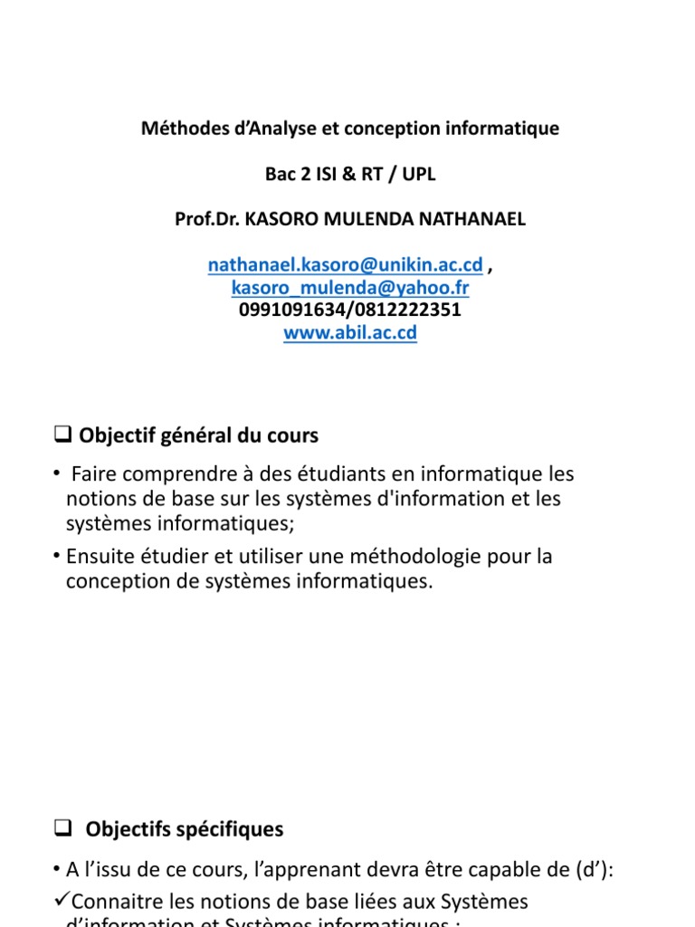 Diapo - Méthodes D'analyse Et Conception Informatique | PDF | Informatique | Système d'information