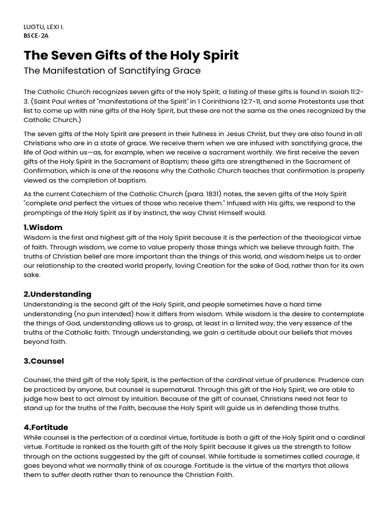 The Seven Gifts of The Holy Spirit | PDF | Christian Belief And ...