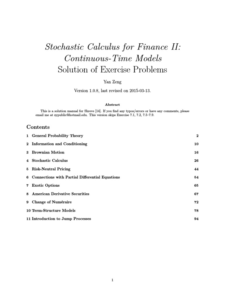 Solutions for Stochastic Calculus II | PDF | Stochastic Process ...