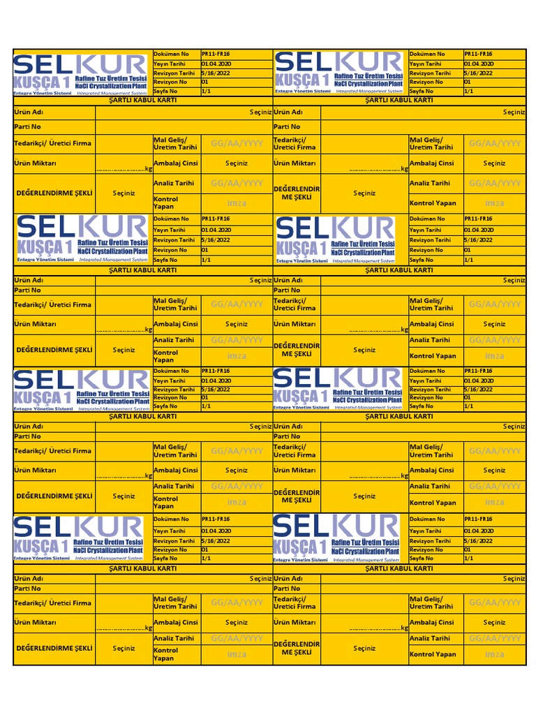 Pr11-Fr16 Şartli Kabul Karti - Rev01 | PDF