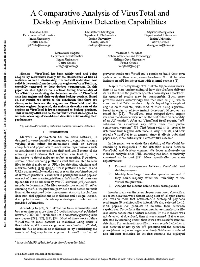 A Comparative Analysis of VirusTotal and Desktop Antivirus Detection ...