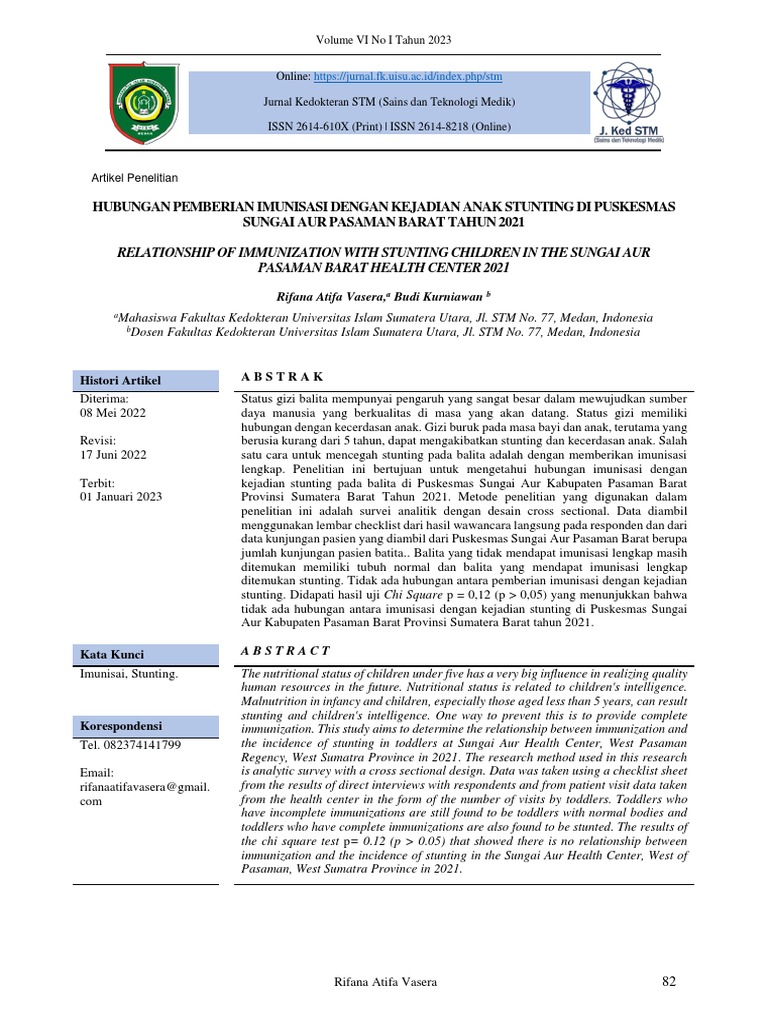 Vasera & Kurniawan-Hubungan Imunisasi Dengan Stunting-JTM | PDF