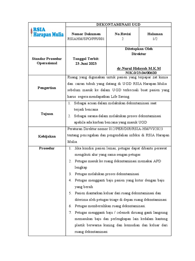 SOP RUANG DEKONTAMINASI | PDF