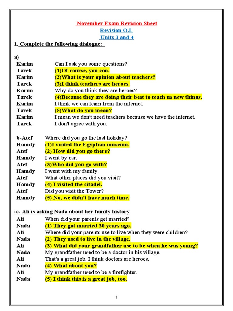 Revision OL Prep 2 Units 3 - 4 Model Answer | PDF