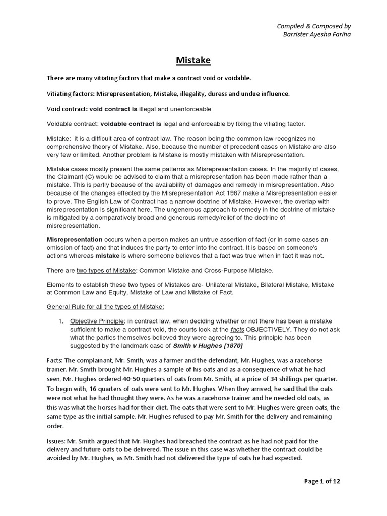 Mistake Contract Law | PDF