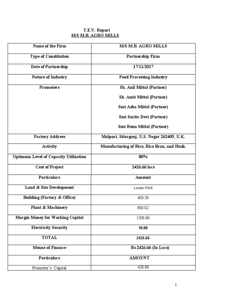 Tev Study of MB Agro Mills | PDF | Rice