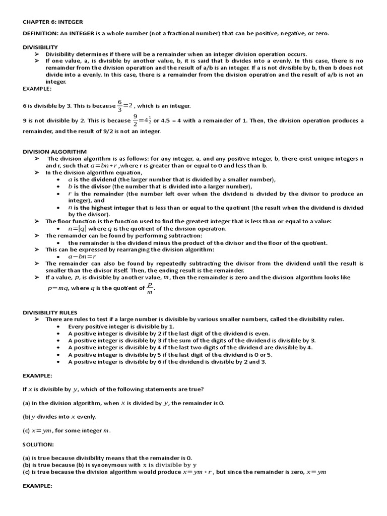 Chapter 6 Integer | PDF | Division (Mathematics) | Integer Chapter 6 Integer | PDF | Division (Mathematics) | Integer