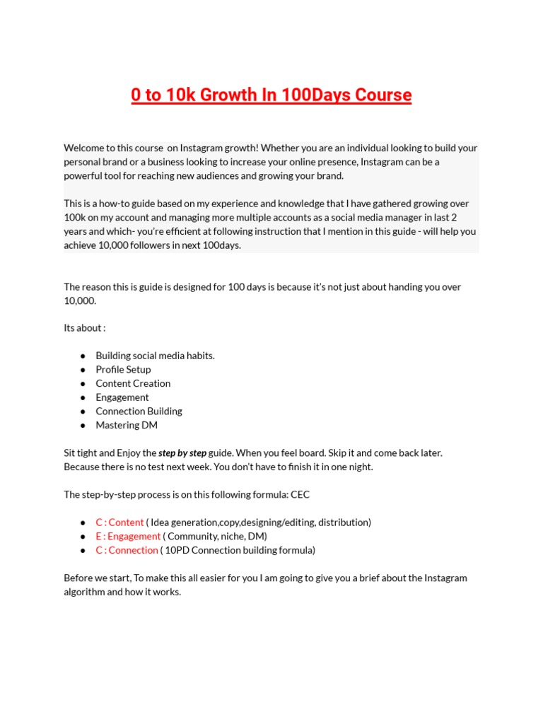 10k Growth Course | PDF | Target Audience | Social Media