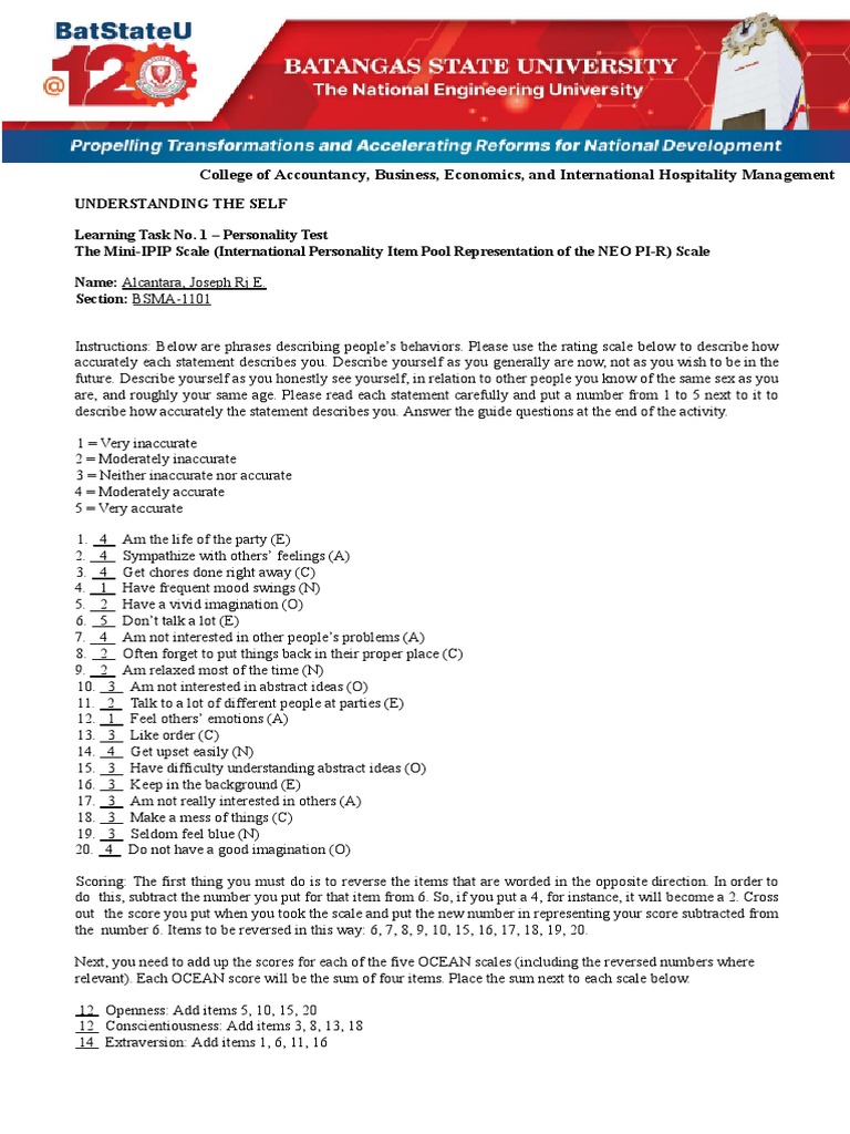Learning Task No. 1 - Personality Test | PDF | Extraversion And ... Learning Task No. 1 - Personality Test | PDF | Extraversion And ...