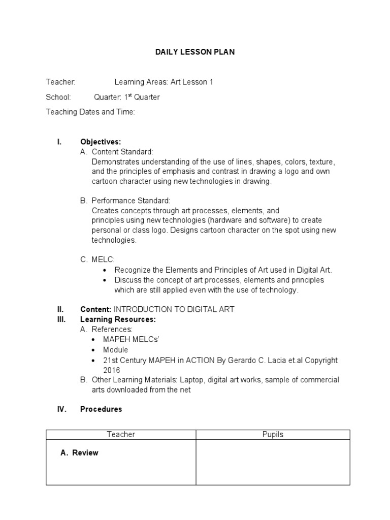 DLP - Art - Sept-5-Introduction To Digital Art | PDF | Teachers ...