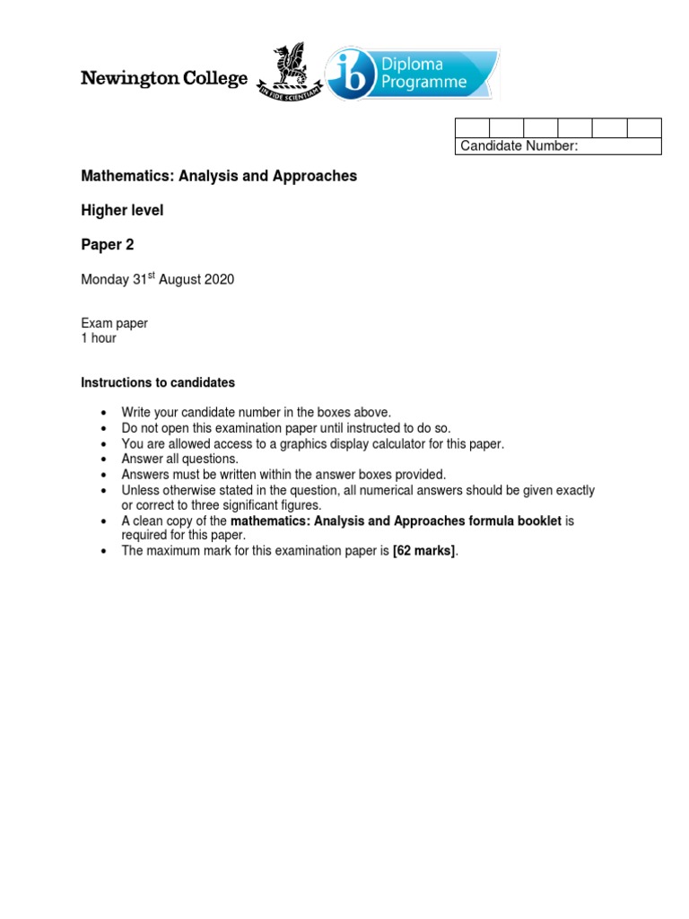 AA Preliminary Exam Paper2 HL | PDF | Circle | Area