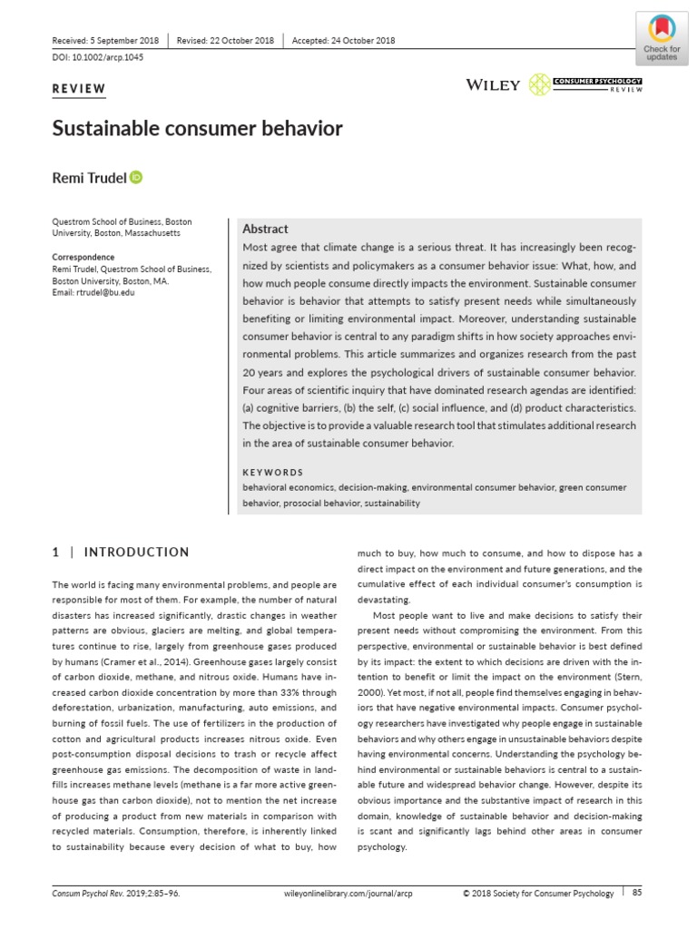 2019_Trudel_Sustainable consumer behavior_Consumer psychology review | PDF