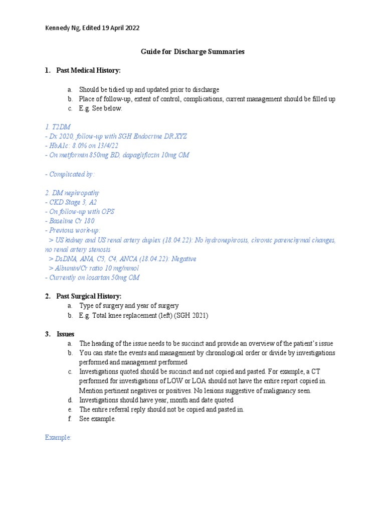 Guide For Discharge Summaries 20220419 Pdf Diseases And Disorders Medicine 