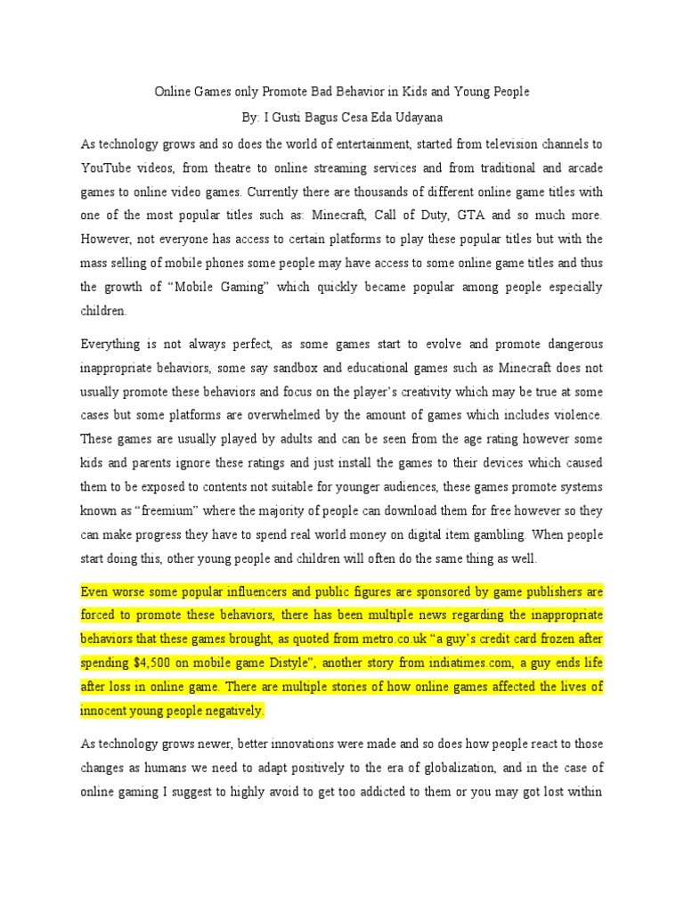 Cesa's English Short Argumentative Essay | PDF | Minecraft | Mobile Phones