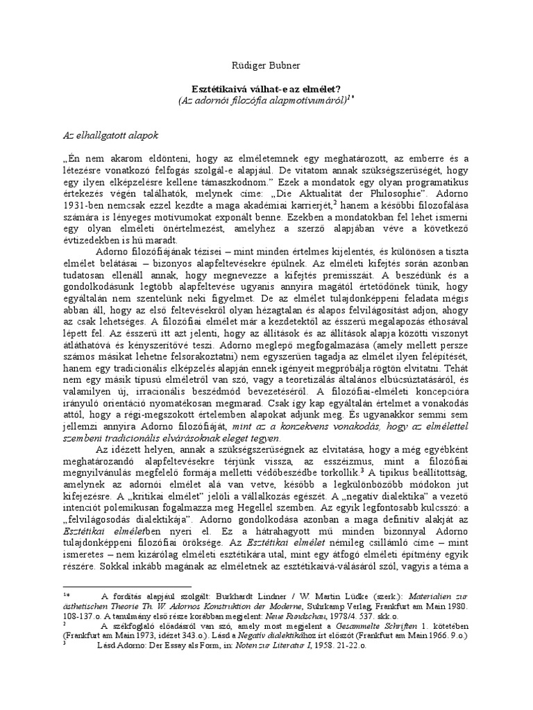 Rüdiger Bubner Esztétikivá Válhat-E Az Elmélet | PDF Rüdiger Bubner Esztétikivá Válhat-E Az Elmélet | PDF