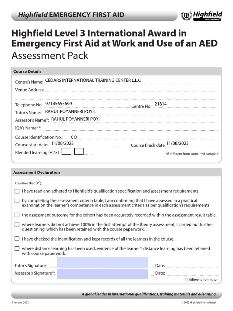(03022023 0533) l3 Efaw Aed Assessment Pack 2023 Fillable | PDF ...