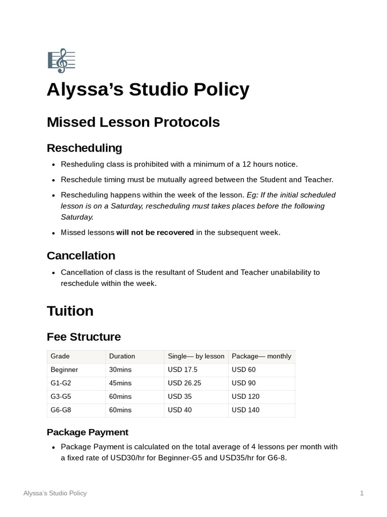 Alyssas Studio Policy | Download Free PDF | Money | Service Industries