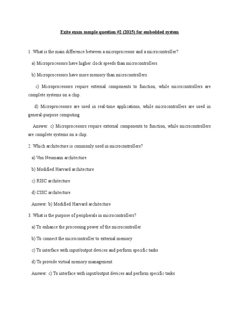 Exit Exam Sample Question | PDF | Microcontroller | Microprocessor