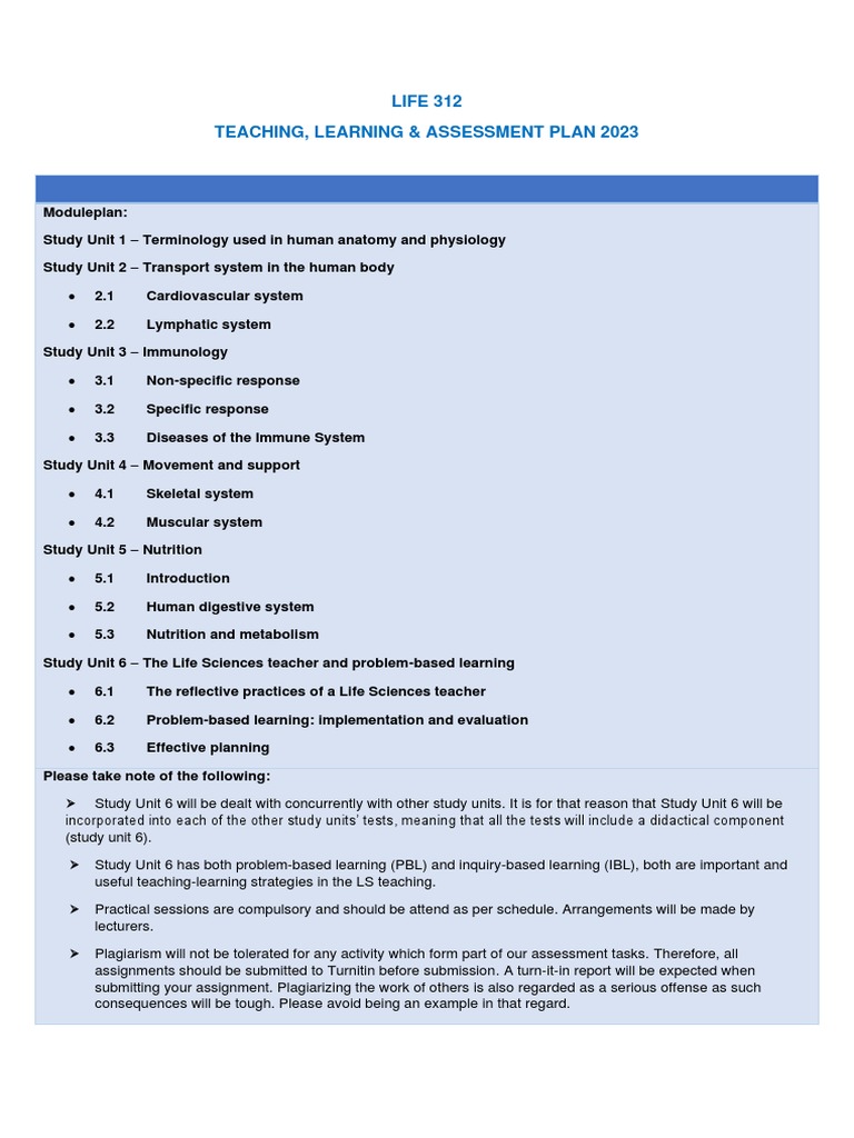 LIFE 312 2023 Tentative Module Plan - 1 | PDF | Cognition | Learning