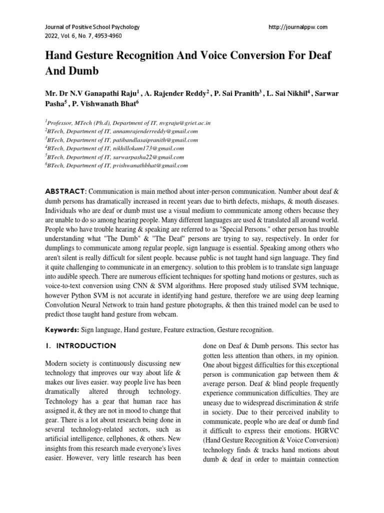 Hand Gesture Recognition and Voice Conversion For Deaf and Dumb | PDF ...