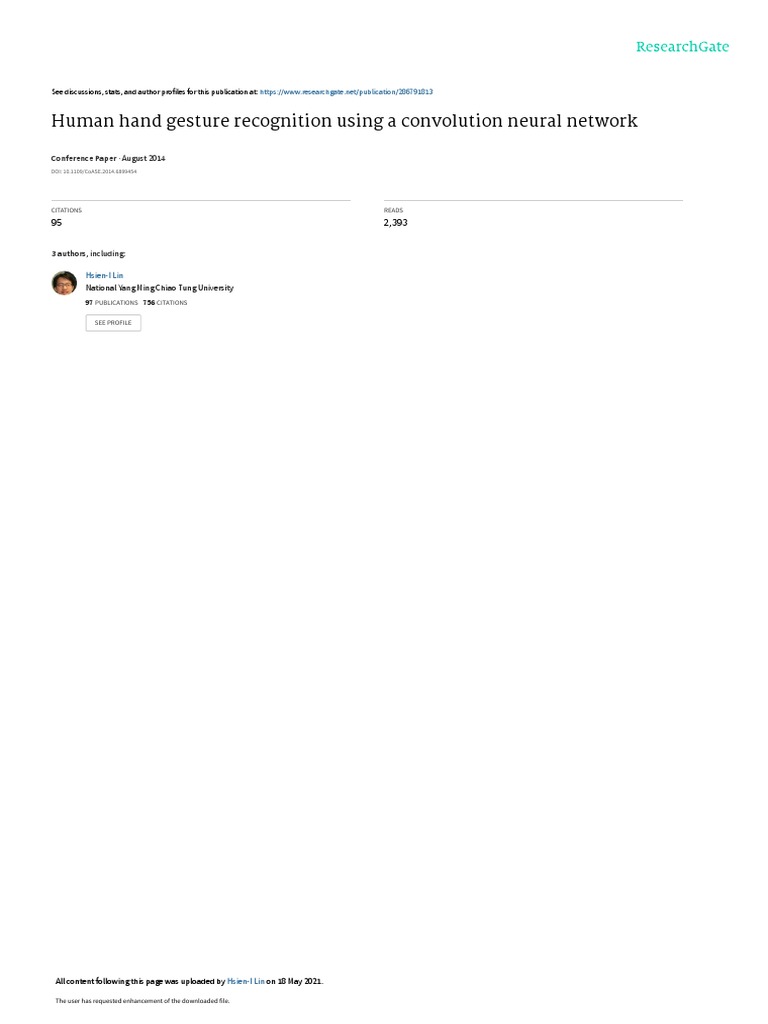 Human Hand Gesture Recognition Using a Convolution Neural Network | PDF ...