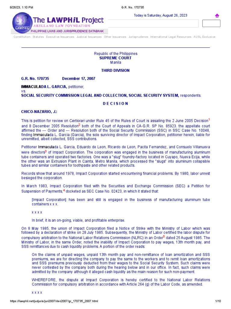 Supreme Court Ruling on SSS Contributions | PDF | Legal Liability ...