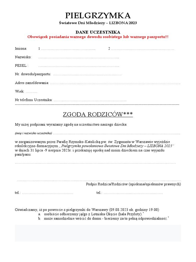 Zgoda Na Wyjazd | PDF