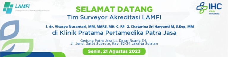 ACC Spanduk Selamat Datang Tim Surveyor Akreditasi Patra Jasa | PDF