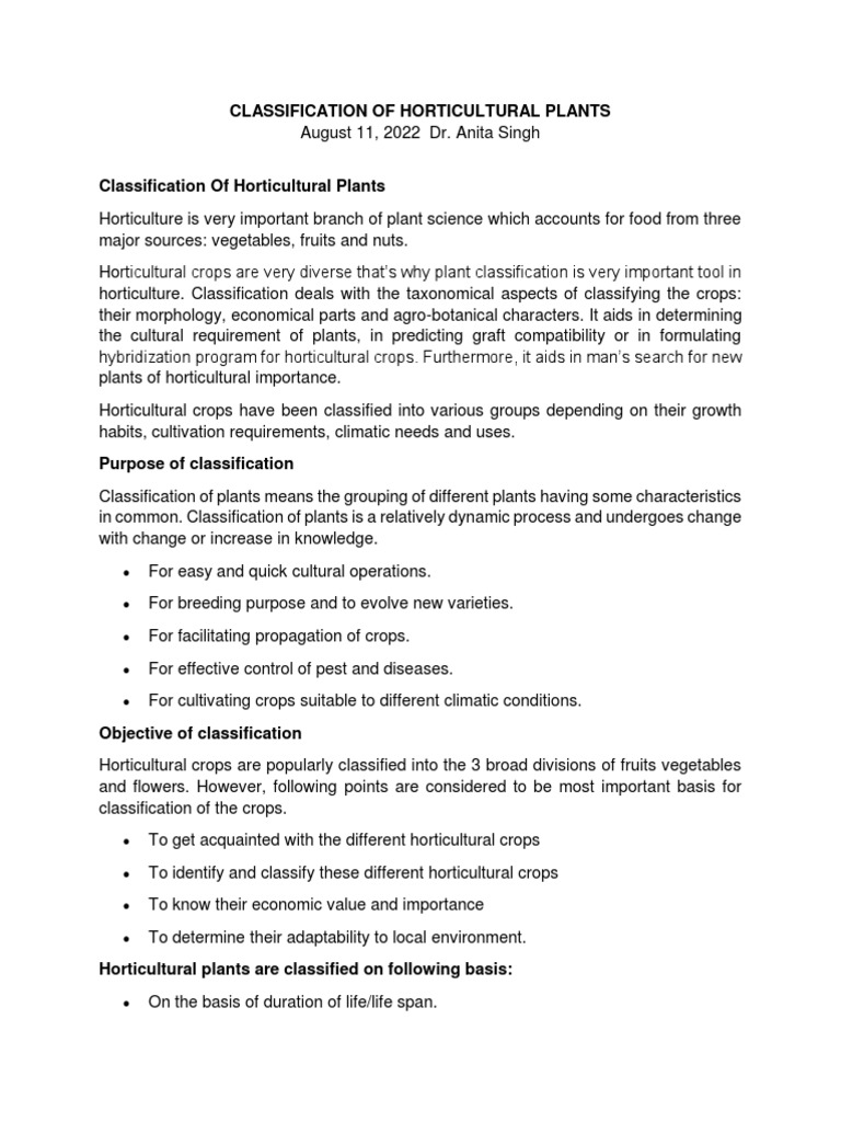 Topic 8 Classifications of Horticultural Crops | PDF