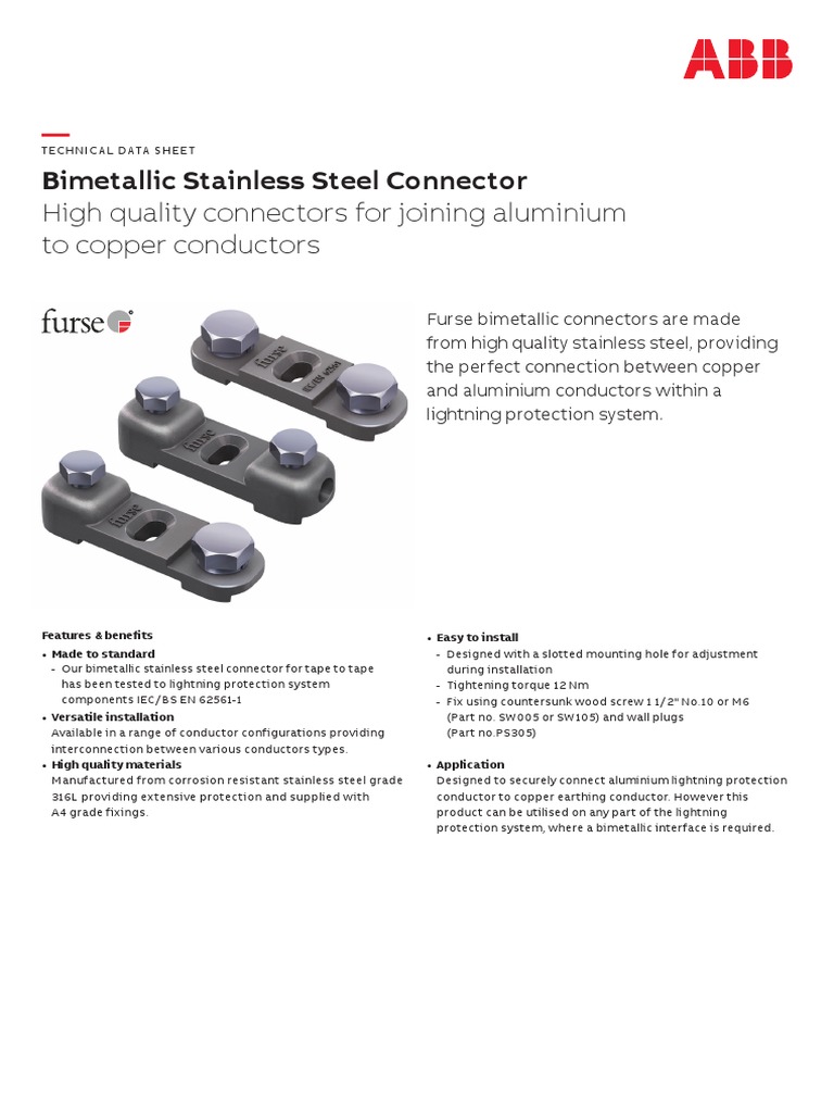 Furse Datasheet Bimetallic Connectors DGT 281021 | PDF | Electrical Connector | Stainless Steel