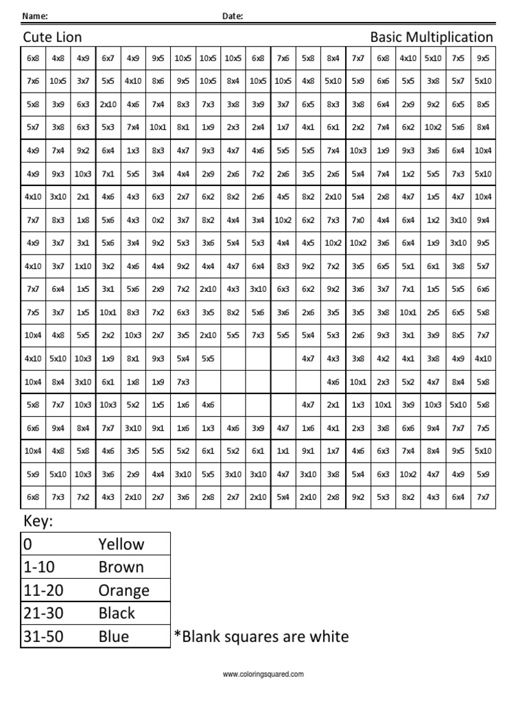 Color by Number Multiplication | PDF