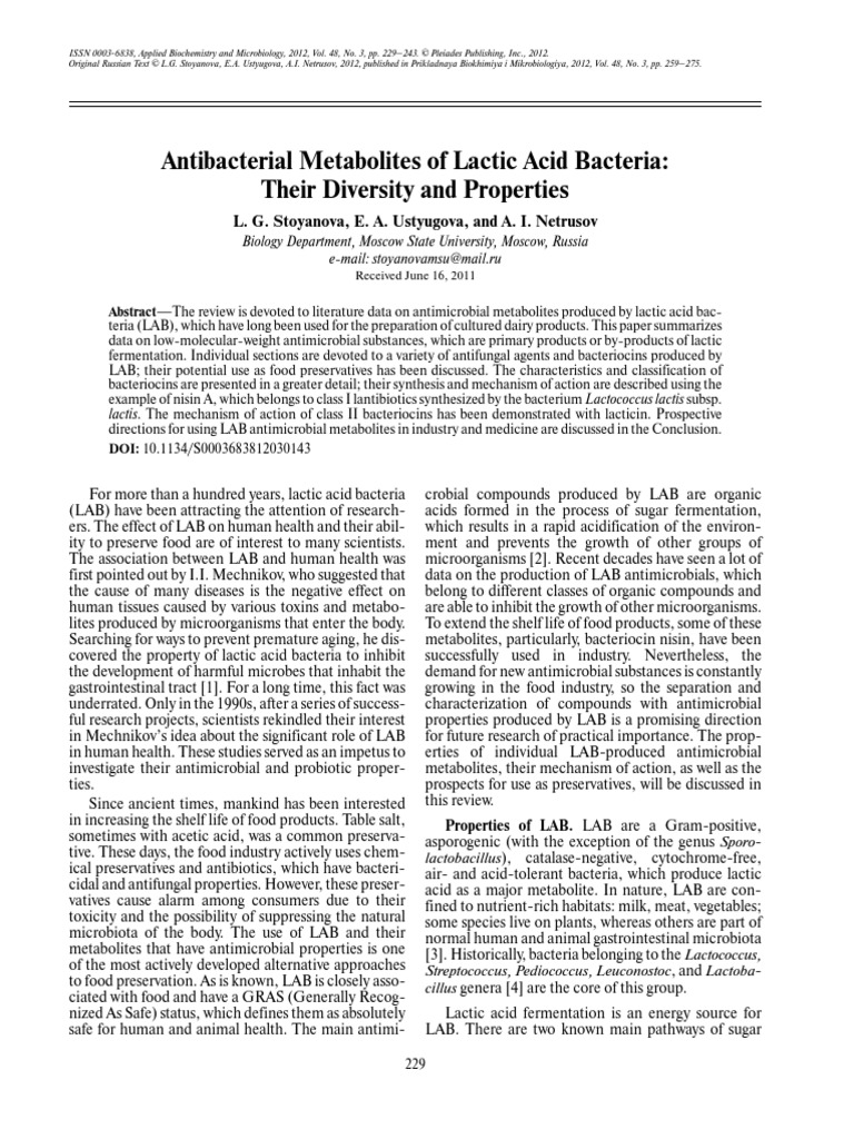 Antibacterial Metabolites of Lactic Acid Bacteria: Their Diversity and ...