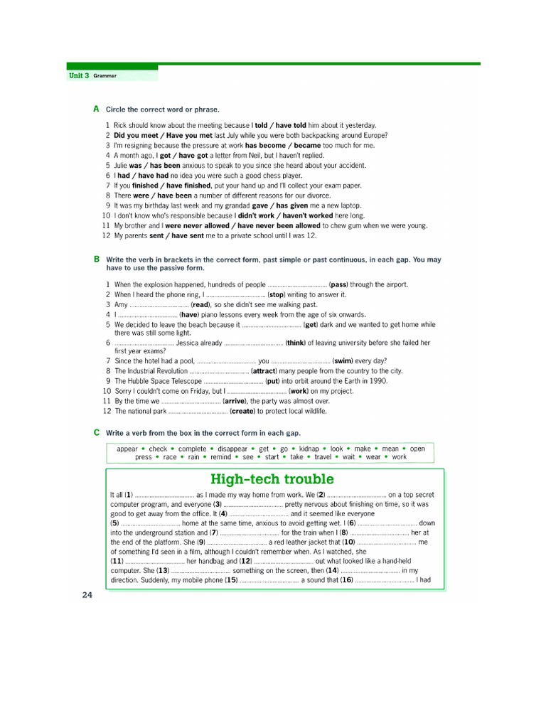 Past Tenses Exercises c1 | PDF