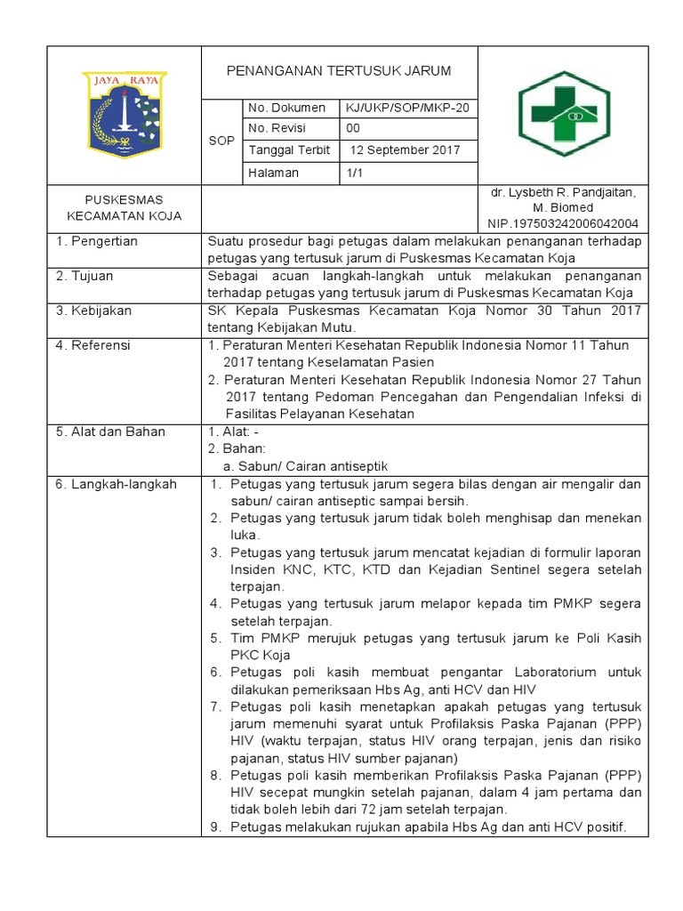 Sop Penanganan Tertusuk Jarum | PDF | Kesehatan Holistik