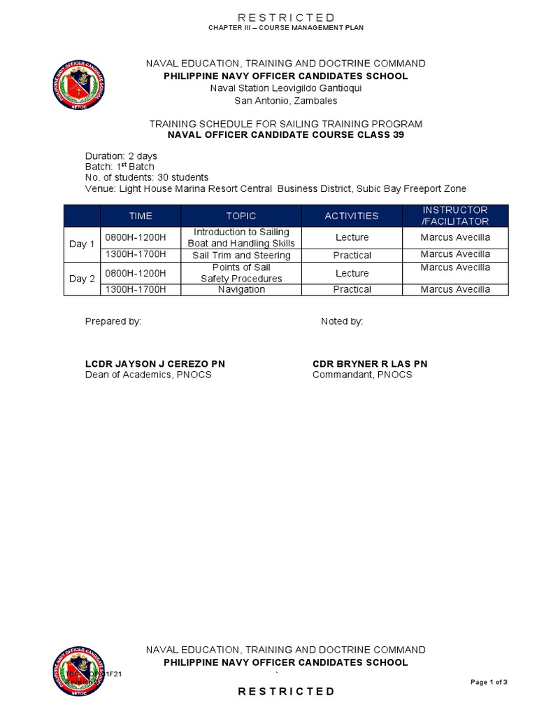 v2 Training Schedule For Sailing Program | PDF | Ships Of The United ...