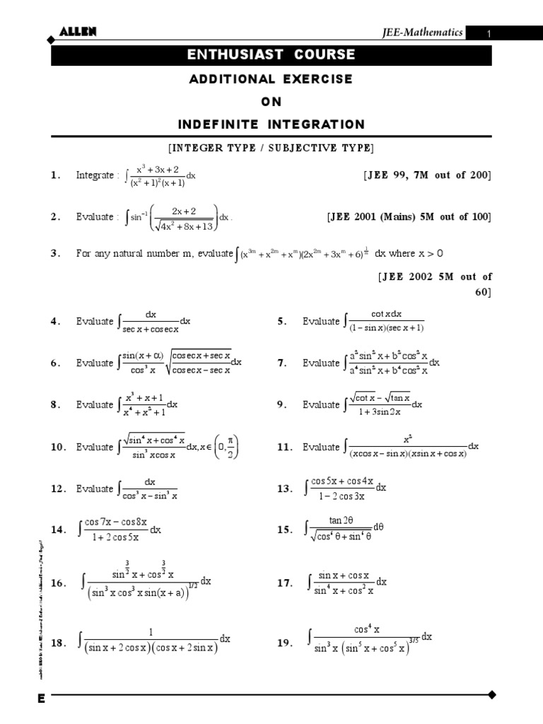 Additional Exercises on Integration | PDF