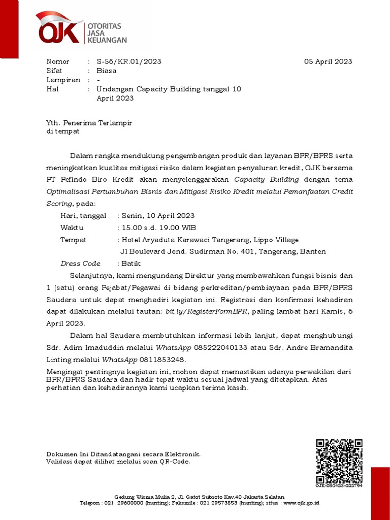 Undangan Acara Capacity Building BPR BPRS - April 2023 | PDF