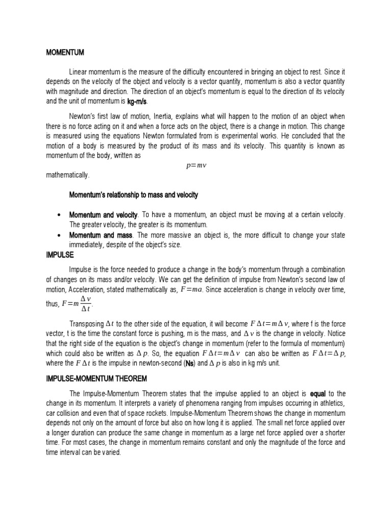 MOMENTUM | PDF | Momentum | Collision