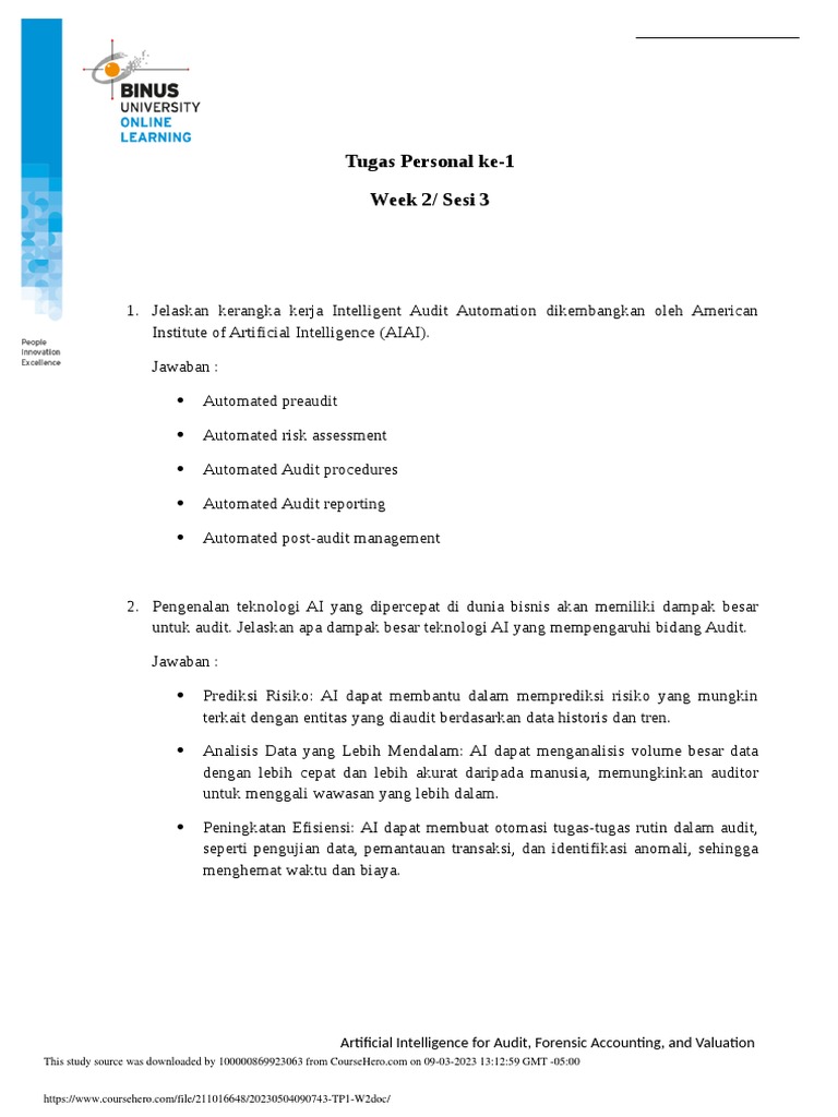 Tugas Personal Ke-1 Week 2/ Sesi 3: Artificial Intelligence For Audit, Forensic Accounting, and ...