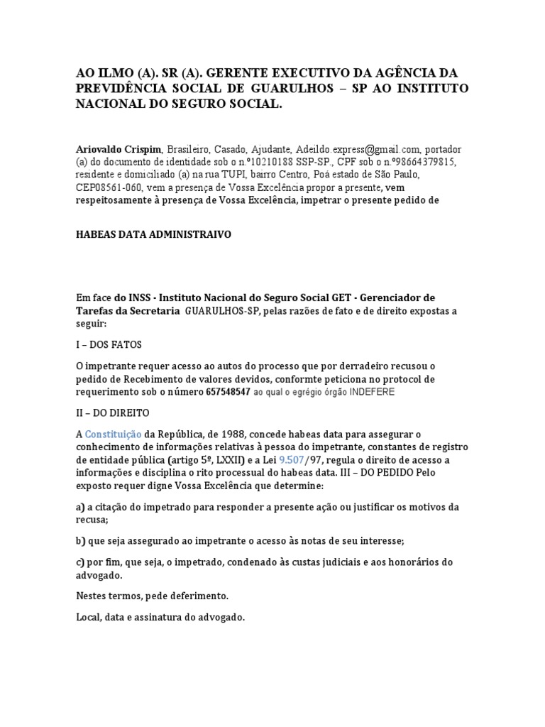 Modelo de Habeas Data | PDF