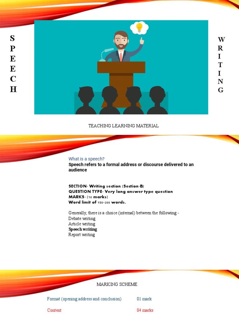 Speech Writing Guide and Examples | PDF | Question | Speech