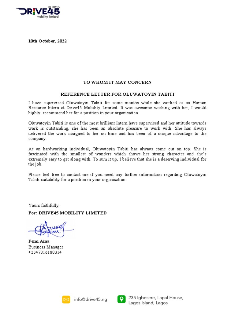 Professional Reference Letter | PDF