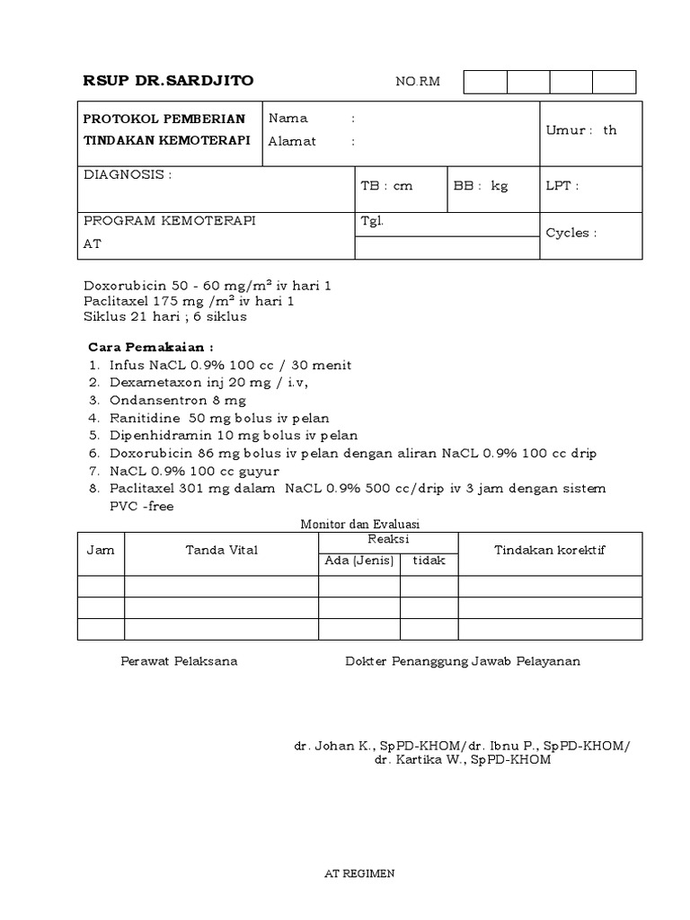 Rsup DR - Sardjito: Protokol Pemberian Tindakan Kemoterapi | PDF | Kesehatan Holistik